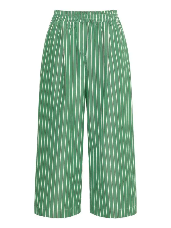 Max Mara Striped Cotton Wide-leg Trousers - Green
