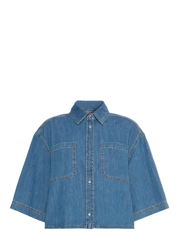 Max Mara Cropped Denim Shirt With Flared Sleeves - Navy