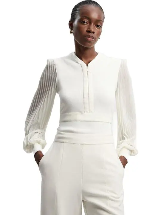Karen Millen Pleated Sleeve Zip-neck Top - Ivory