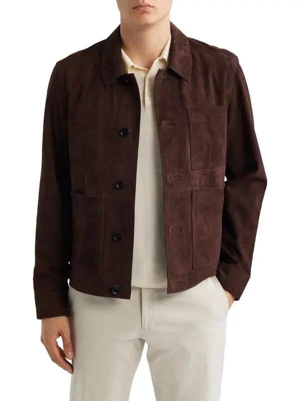 REISS Wilstead Suede Shirt Jacket - Chocolate Brown