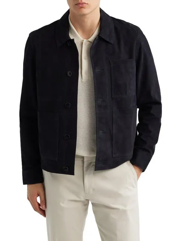 REISS Wilstead Suede Shirt Jacket - Navy