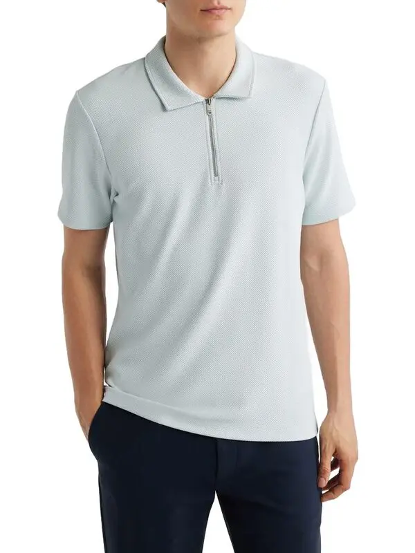 REISS Forno Jacquard Half Zip Polo - Soft Blue