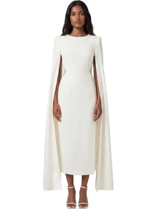 Karen Millen Cape Effect Mesh Midi Dress - Ivory