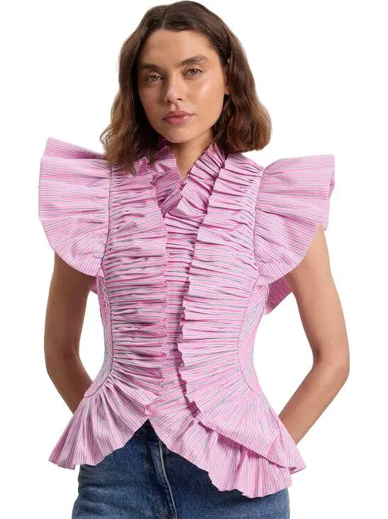 Karen Millen High Neck Ruffle Sleeve Top - Pink