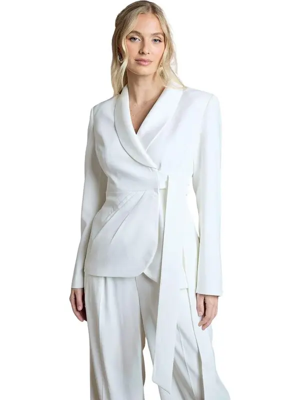 Coast Satin Collared Neck Bridal Blazer - Ivory