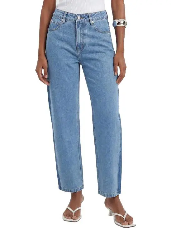 Karen Millen Panelled Barrel Leg Jeans - Mid Blue