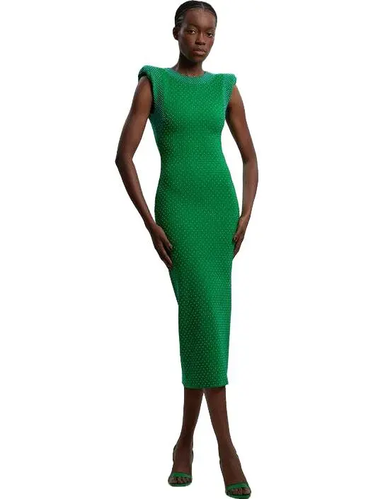 Karen Millen Studded Jersey Midi Dress - Green
