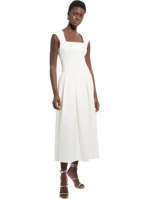 Karen Millen Square Neck Pleated Midi Dress - Ivory