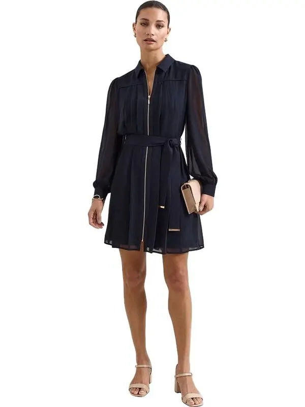 PHASE EIGHT Pleated Zip Shirt Mini Dress - Navy
