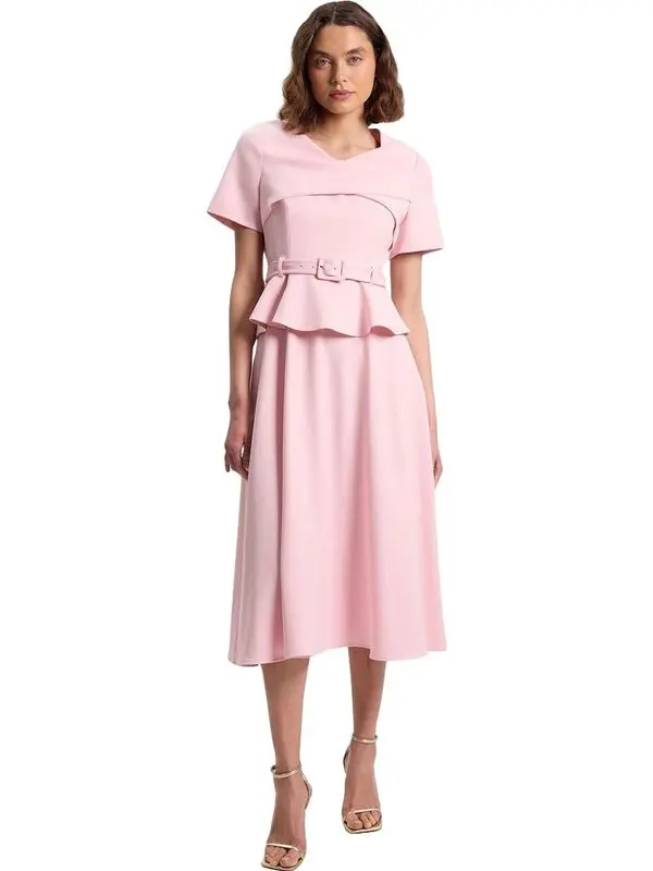 Karen Millen Belted Midi Dress - Light Pink