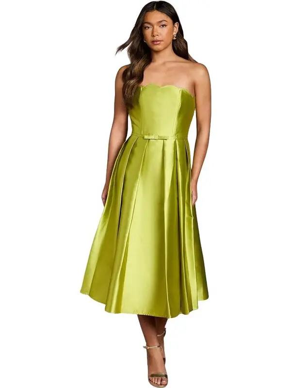 Coast Scalloped Strapless Midi Dress - Chartreuse