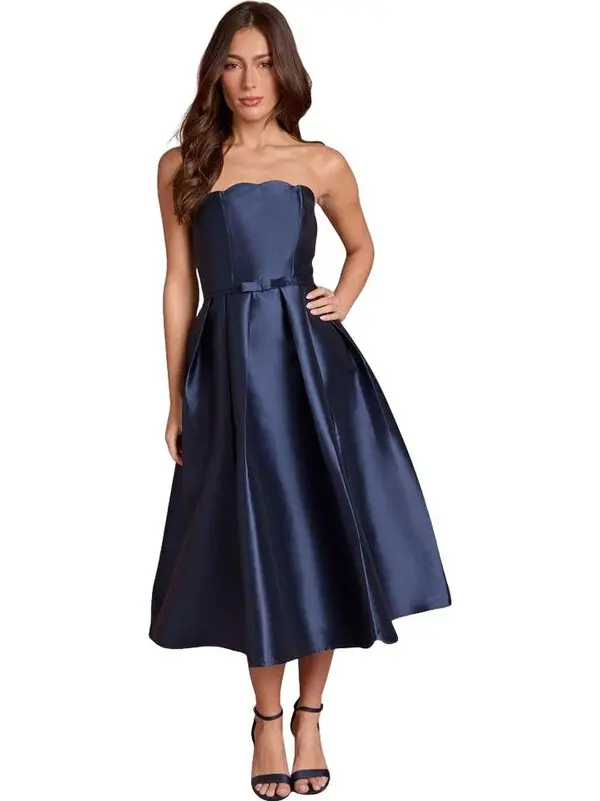 Coast Scalloped Strapless Midi Dress - Navy