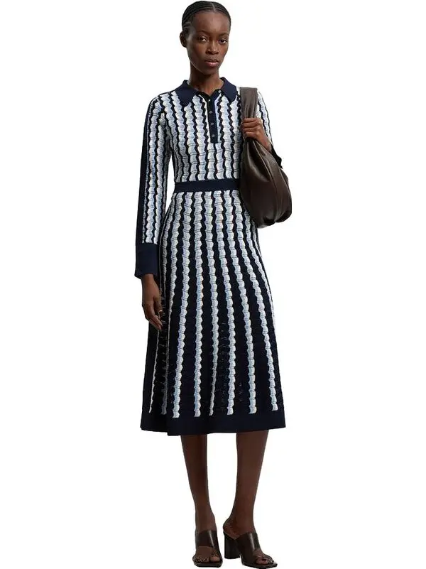 Karen Millen Pointelle Collared Midi Dress - Blue