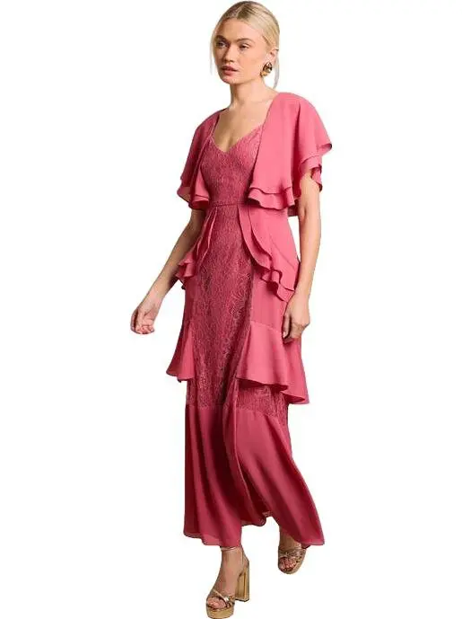 OASIS Lace Panel Ruffle Maxi Dress - Desert Rose