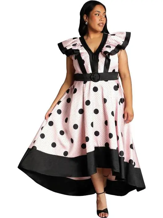 Coast Plus Polka Dot Fit And Flare Midi Dress - Pink