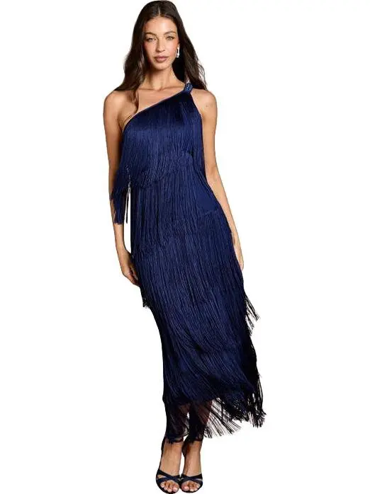 Coast Asymmetric Fringe Maxi Dress - Navy