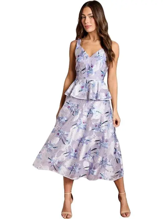 Coast Floral Jacquard Peplum Midi Dress - Lilac