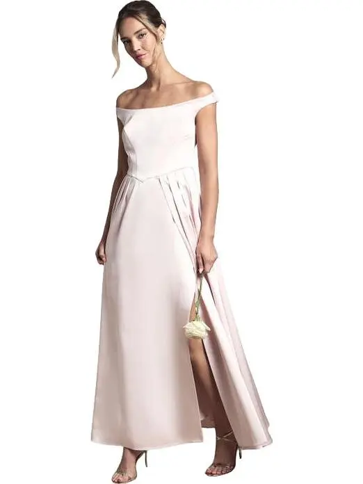 Coast Off-shoulder Maxi Dress With Feather Trim - Blush