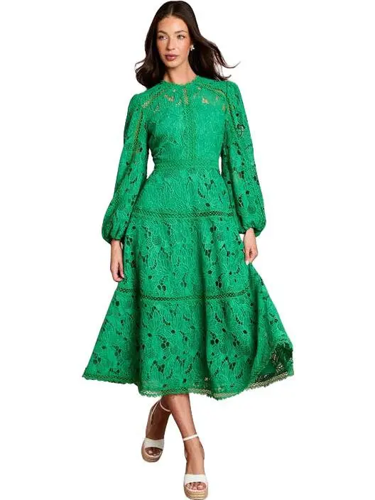 Coast Lace Panel Long Sleeve Midi Dress - Green