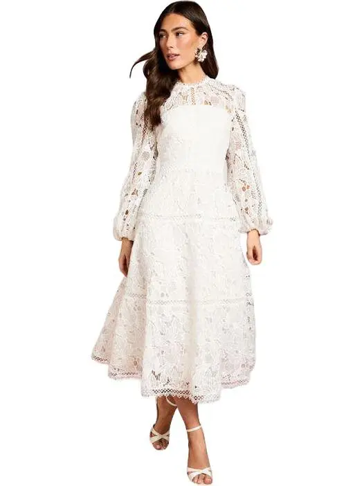 Coast Lace Panel Long Sleeve Midi Dress - Ivory