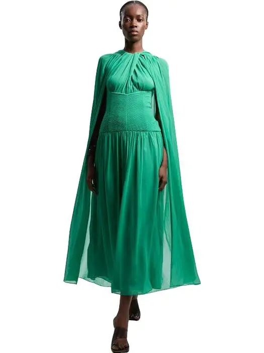 Karen Millen Halterneck Cape Maxi Dress - Green