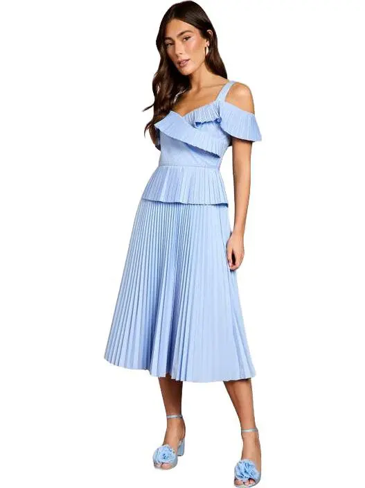 Coast Pleated V-neck Cold-shoulder Midi Dress - Light Blue