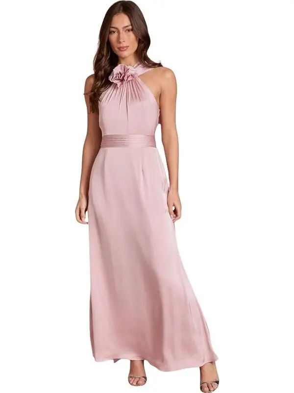 Coast Corsage Detail Satin Maxi Dress - Pink