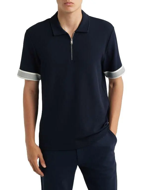 REISS Forno Jacquard Half Zip Polo - Midnight Blue