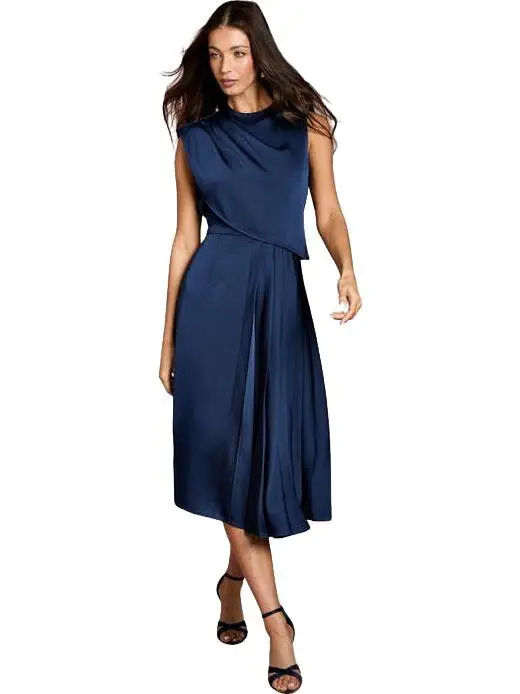 Coast Satin Pleated Midi Dress - Navy