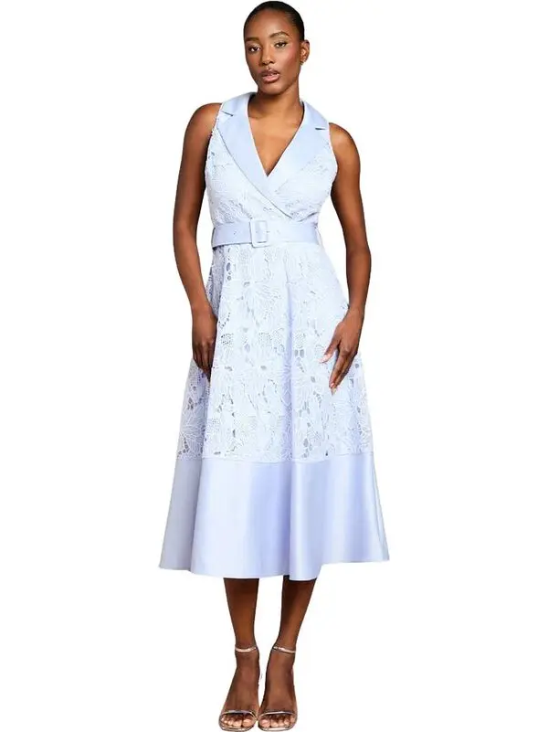 Coast Satin Trim Lace Collared Midi Dress - Cornflower Blue