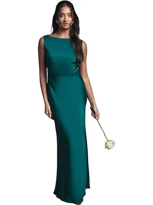 Coast Sleeveless Satin Boat Neck Maxi Dress - Emerald