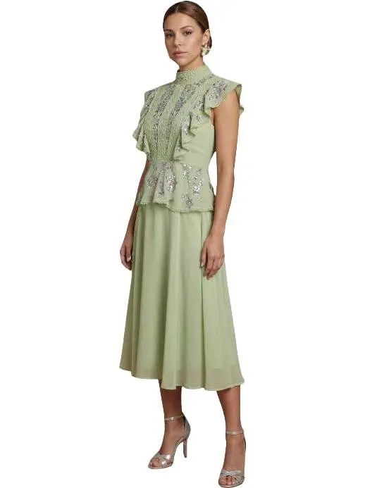 Coast Petite Embellished Frill Midi Dress - Sage