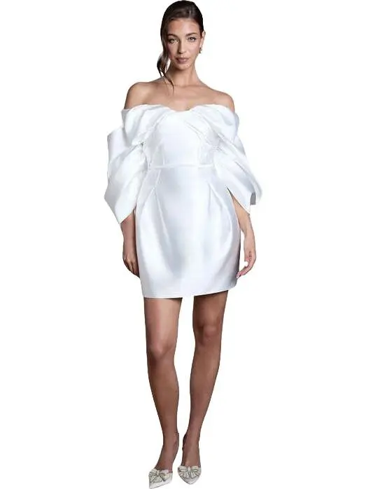 Coast Off-the-shoulder Sculptural Volume Sleeve Bridal Mini Dress - Ivory
