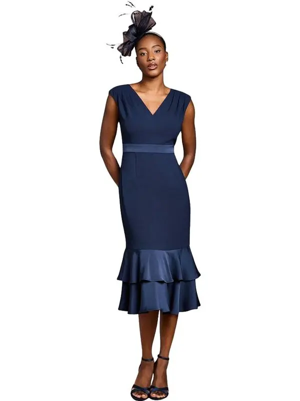 Coast Crepe Peplum Dress With Tiered Hem - Navy