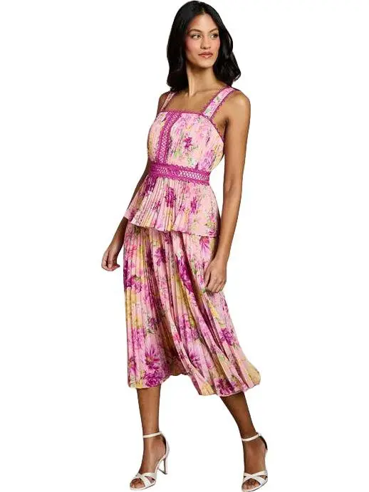 Coast Petite Lace Pleated Midi Dress - Pink