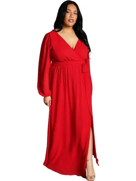 Coast Plus V-neck Wrap Maxi Dress - Red