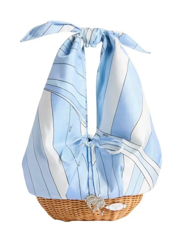 Emilio Pucci Printed Silk And Rattan Bag - Blue