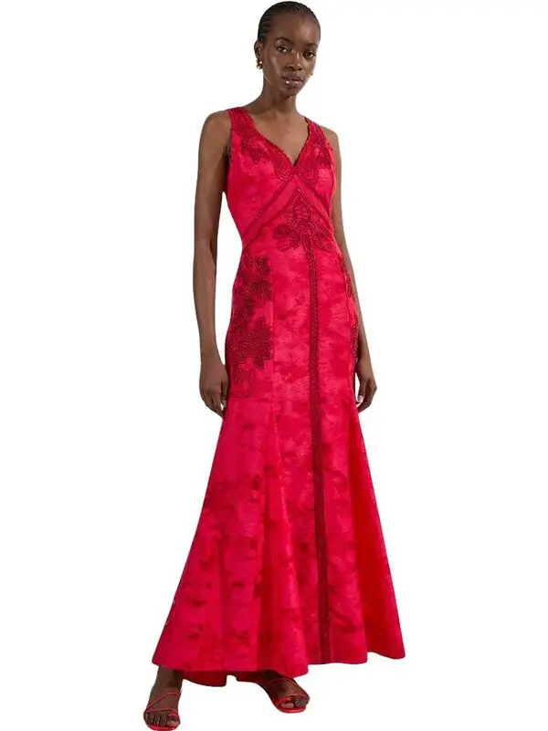 Karen Millen Beaded Open Back Maxi Dress - Fuchsia