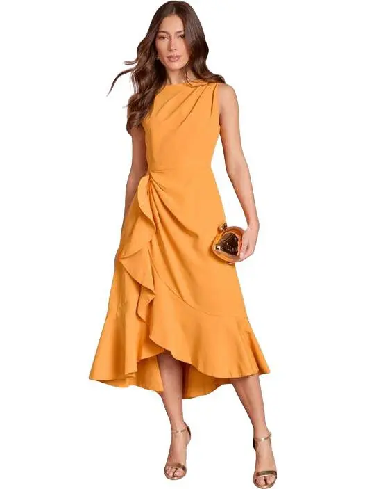 Coast Crepe Ruffle Low Back Dress - Orange