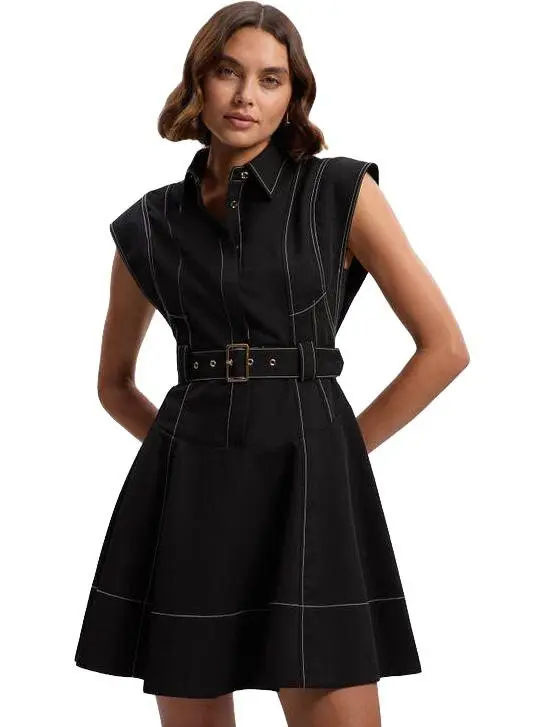 Karen Millen High Neck Mini Dress With Contrast Stitching - Black