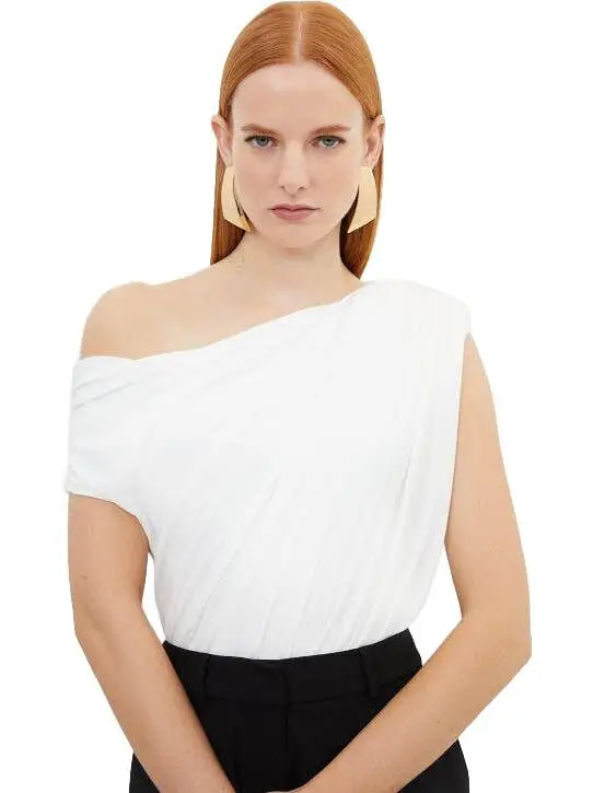 Karen Millen Asymmetrical One-shoulder Bodysuit - Ivory