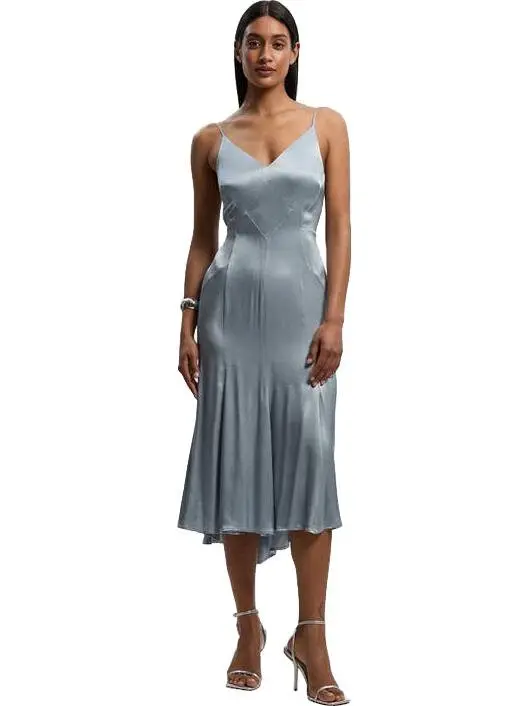 Karen Millen Satin Strappy V-neck Midi Dress - Light Blue
