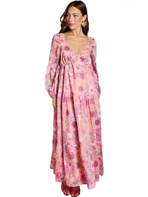 Coast Printed Fit & Flare Maxi Dress With Balloon Sleeves - Pink