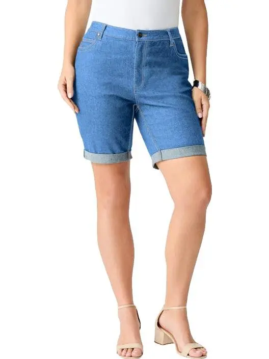 Roaman's Stretch Cuffed Boyfriend Short - Light Stonewash