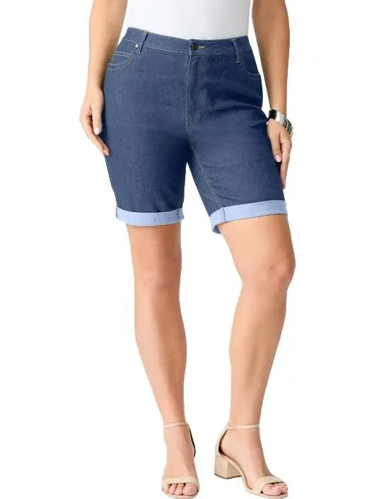Roaman's Stretch Cuffed Boyfriend Short - Medium Wash