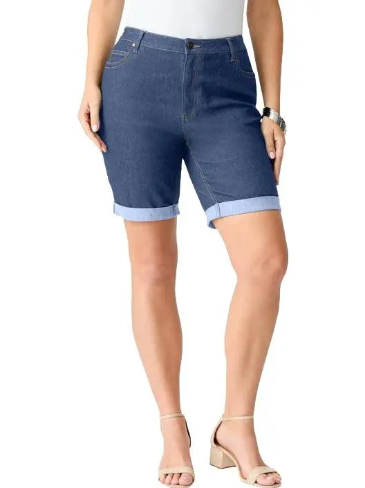 Roaman's Stretch Cuffed Boyfriend Short - Medium Wash