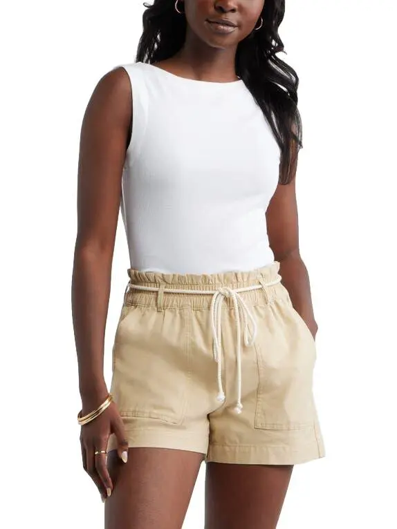 Caslon Striped Boat Neck Rib Tank - White
