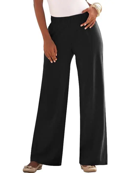 Roaman's Pull-on Wide Leg Soft Knit Pant - Black