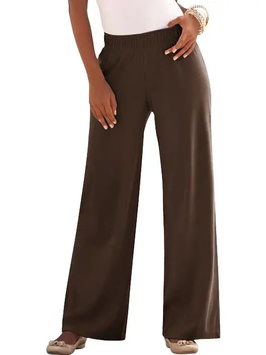 Roaman's Pull-on Wide Leg Soft Knit Pant - Chocolate