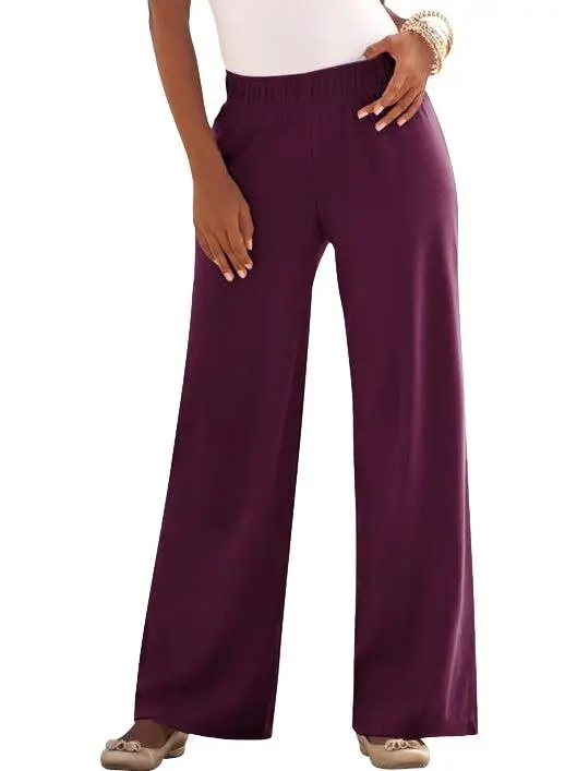 Roaman's Pull-on Wide Leg Soft Knit Pant - Dark Berry